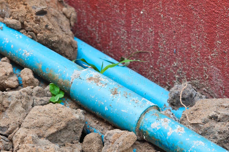 Blue Pipe of the Water Work System Stock Photo - Image of service ...