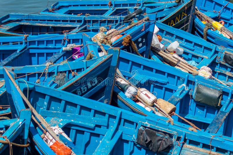 Old Blue Rusty Boats in Essaouira Port Editorial Photography - Image of ...