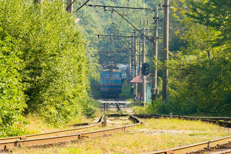 Old Blue Train is Arriving at the Platform at the Railway Station Stock ...