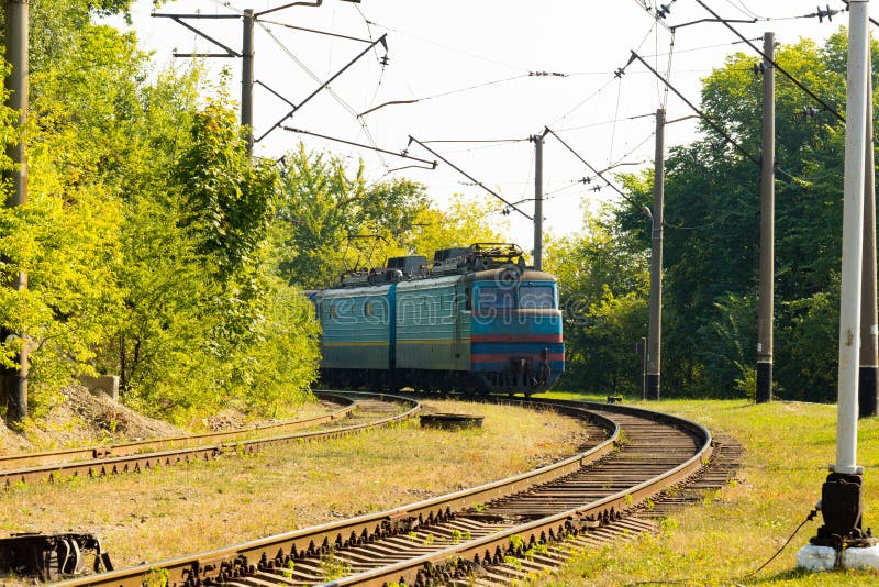 Old Blue Train is Arriving at the Platform at the Railway Station Stock ...