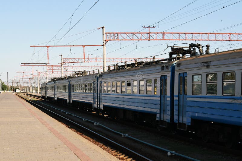 Old Blue Train on the Tracks Stock Photo - Image of tracks ...