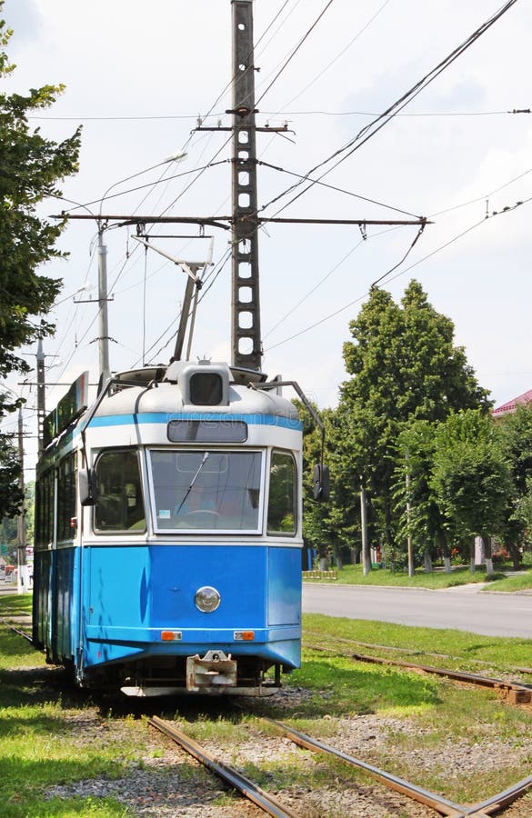 Old blue tram stock image. Image of metal, transportation - 15030753
