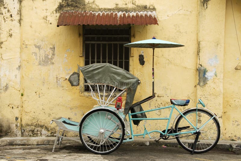 Old Red Rickshaw and Heritage House, Penang, Malaysia Stock Image ...
