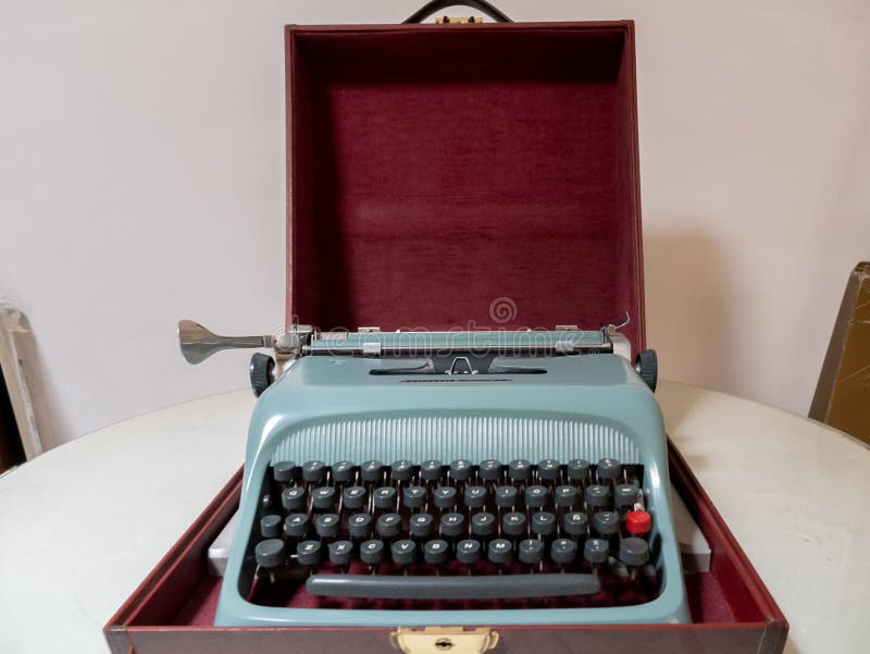 Old Blue Typing Machine in a Red Box Stock Image - Image of book ...