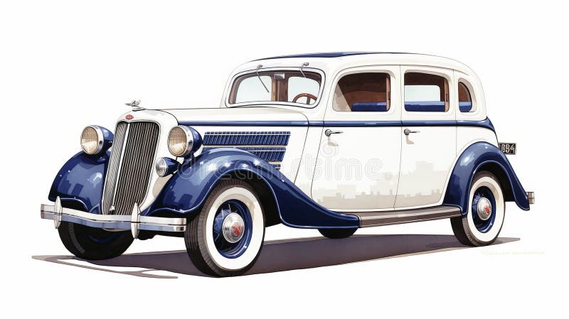 Old Blue and White Car Drawing in Terry Dodson Style Stock Illustration ...