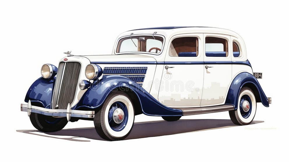Old Blue and White Car Drawing in Terry Dodson Style Stock Illustration ...