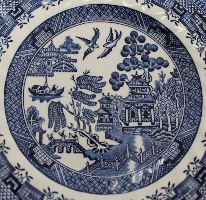 Old Blue Willow China Pattern Plate Stock Photo - Image of popular ...