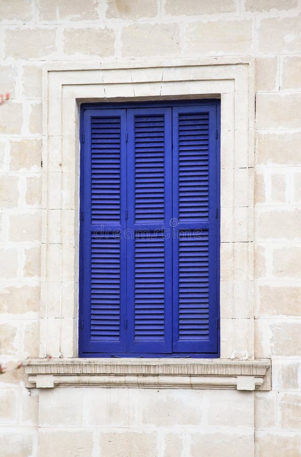 Old Blue Window with Shutters Closed Stock Image - Image of color ...