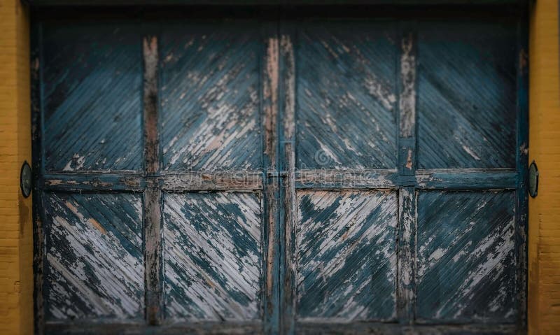 Old Blue Wooden Gate Inside a Yellow Brick Frame Stock Image - Image of ...