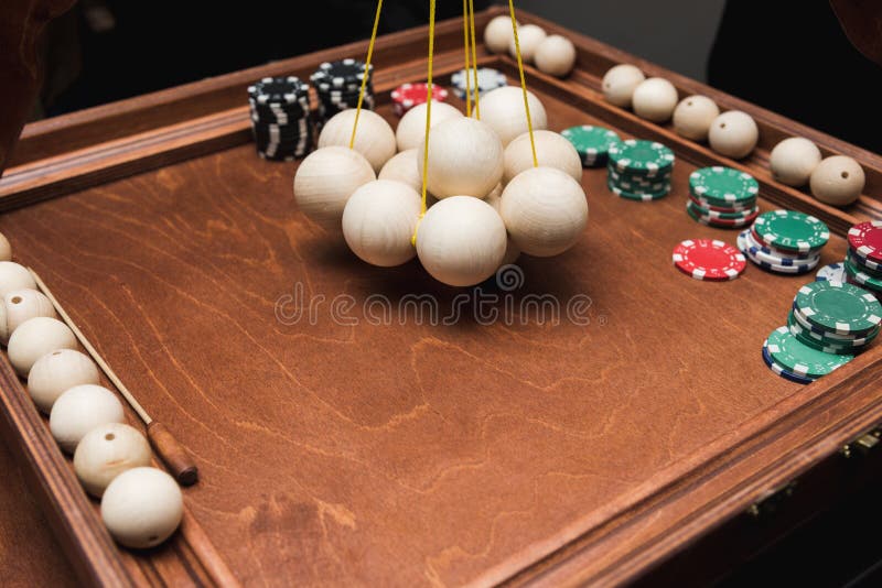 Old Board Game with Balls on Threads and Chips Stock Photo - Image of ...