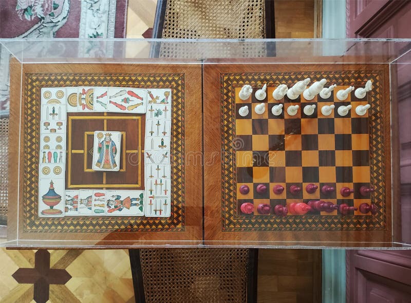 Old Board Game with Cards and Chess in the Museum, Close-up Stock Photo ...