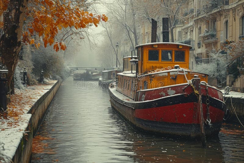 An Old Boat in the City Canal on the Water Stock Image - Image of river ...