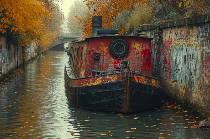 An Old Boat in the City Canal on the Water Stock Image - Image of ...
