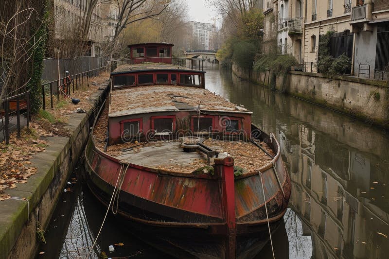 An Old Boat in the City Canal on the Water Stock Image - Image of ...