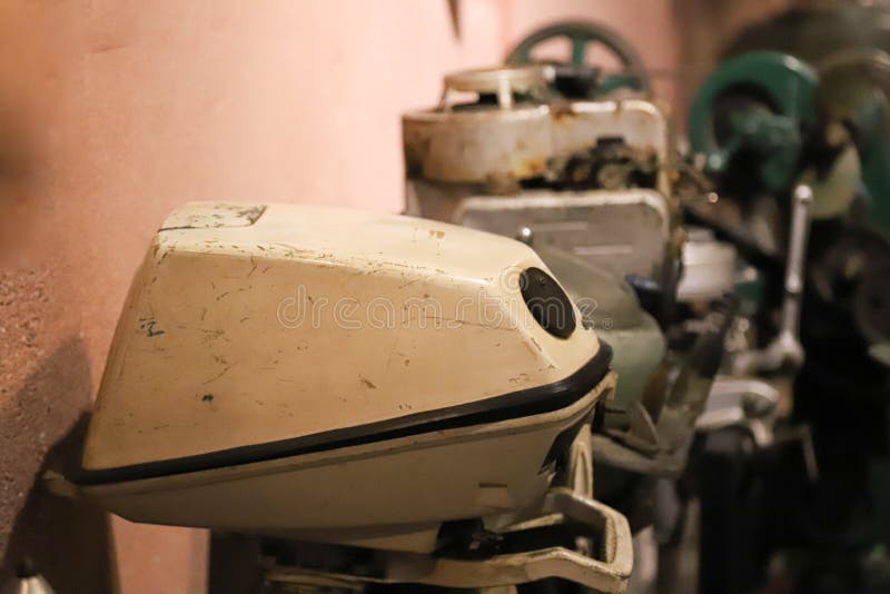 Old Boat Engine, in the Repair Shop Stock Photo - Image of port, rotary ...