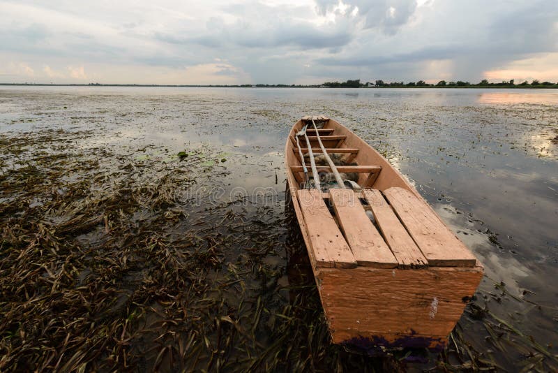 An Old Boat on Fresh Water Algae in Reserviour,Thailand Stock Image ...