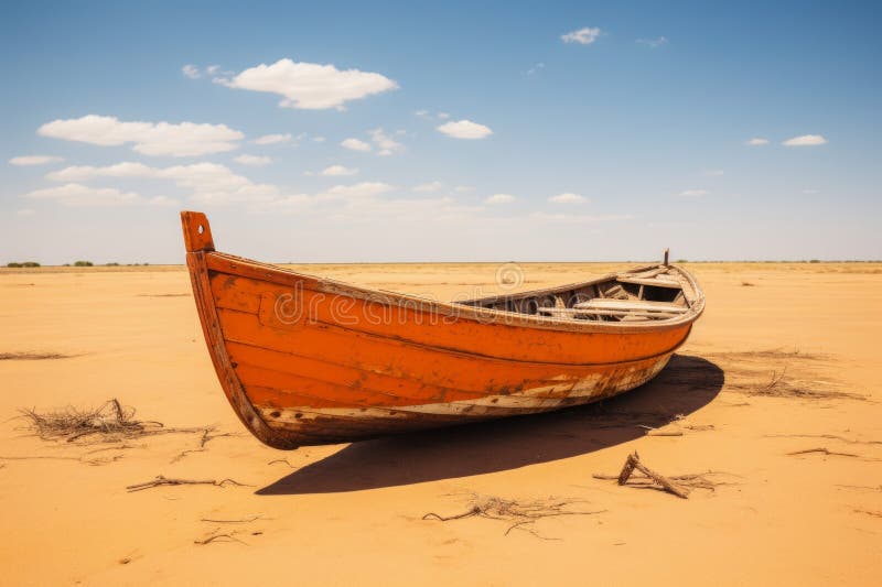 An Old Boat Sits on the Sand in the Middle of the Desert Stock ...