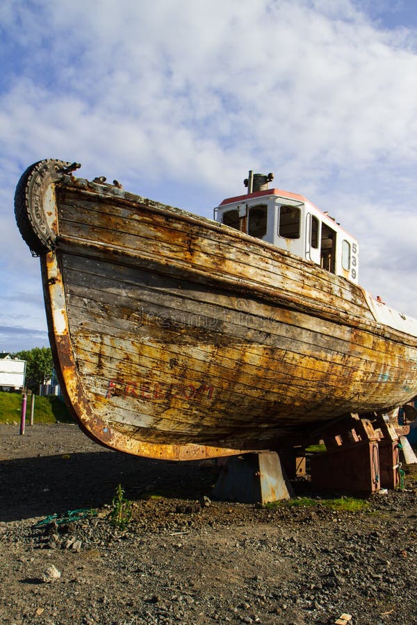 Old Boat on a Volcanic Field. Iceland Stock Photo - Image of dramatic ...