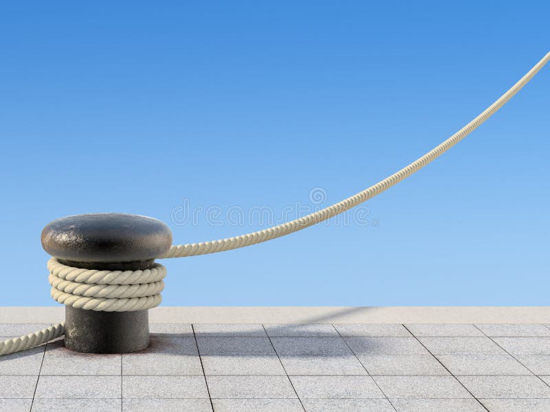 Old bollard with the rope stock illustration. Illustration of safety ...