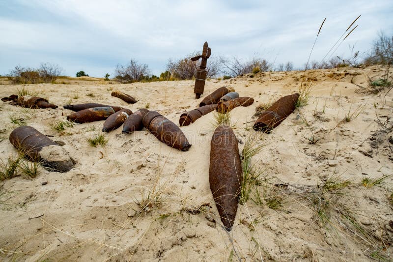Old bombs in desert stock photo. Image of disposal, aircraft - 165333058