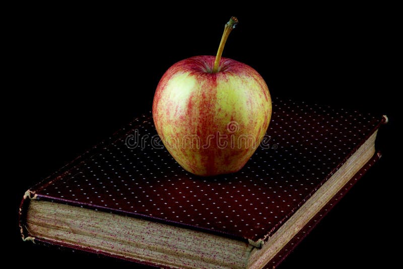 Old Book and Apple on a Black Background Stock Image - Image of brown ...