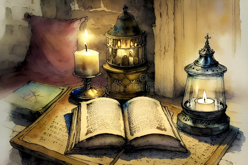 Old book with candles stock illustration. Illustration of photograph ...