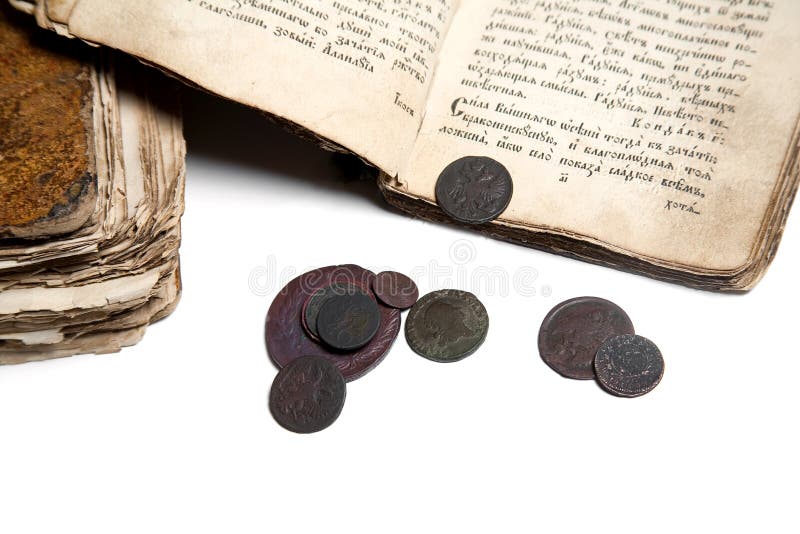Old book and coins stock photo. Image of buying, market - 13185240