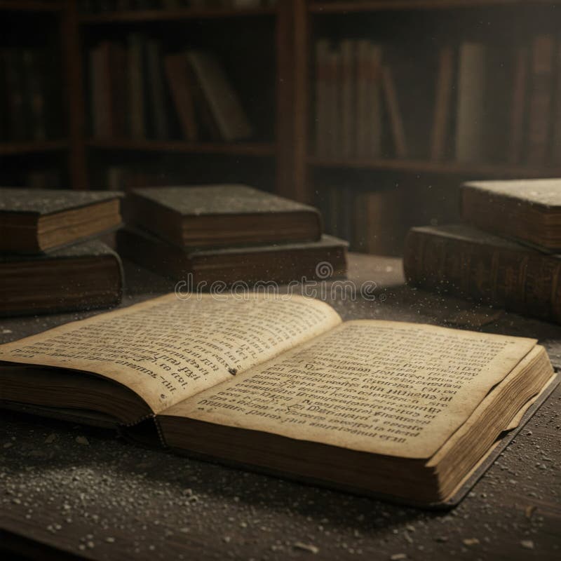 An Old Book in a Dusty Library on a Wooden Table. Stock Photo - Image ...