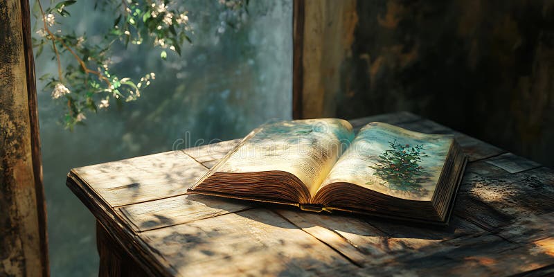 Old Book on Dusty Table by Window Stock Illustration - Illustration of ...