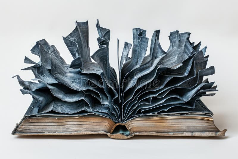 Old Book Exploding with Folded Blue Paper Extending Upwards Stock ...