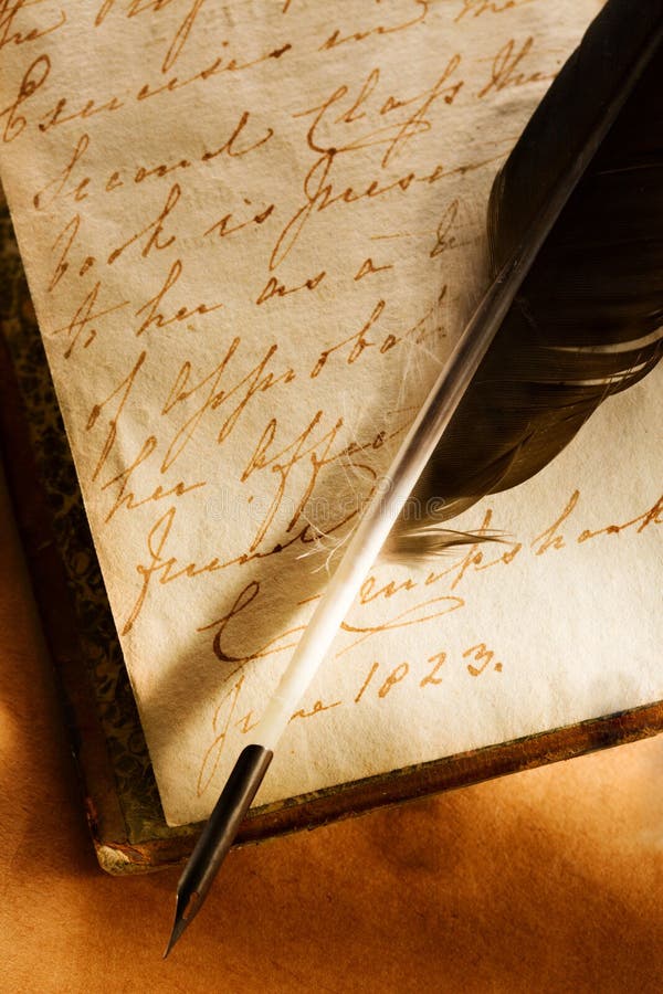 Old book with feather stock photo. Image of list, texture - 25826842