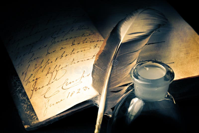 Old book with feather stock image. Image of feather, message - 36212135