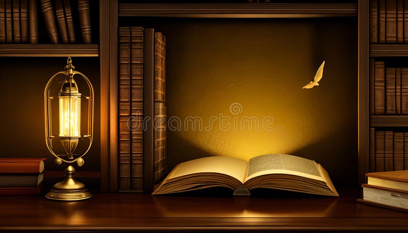 Old Book with Flying Letters and Magic Light on the Background of the ...