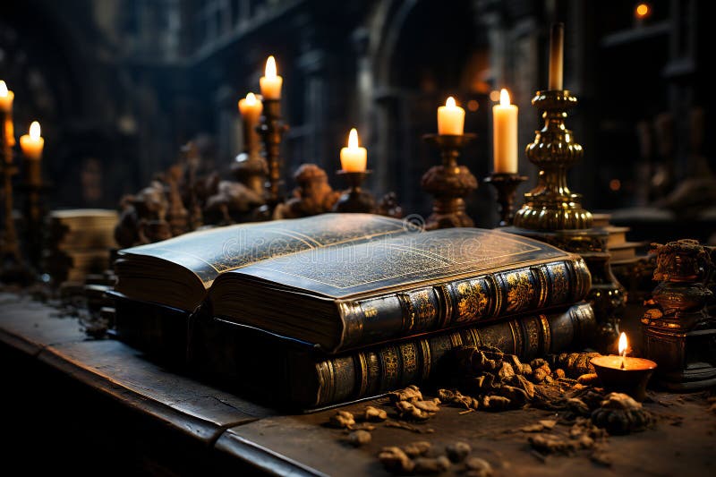Old book in a gothic setup stock illustration. Illustration of fantasy ...