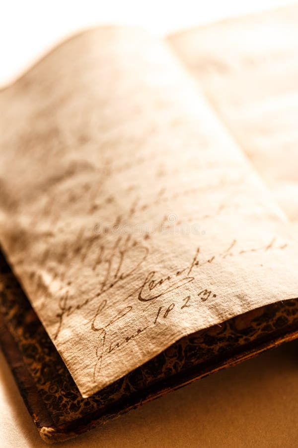 Old Book with Handwriting Text Stock Image - Image of antique, story ...