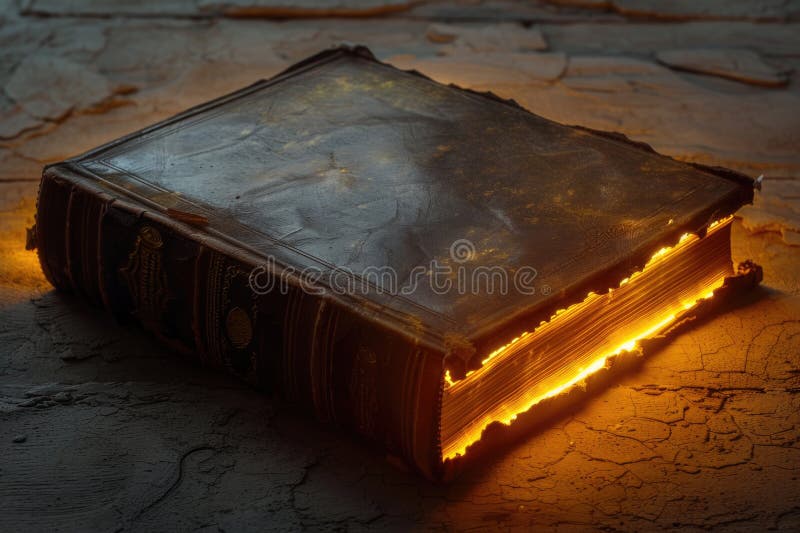 An Old Book Illuminated by Soft Yellow Lights Stock Image - Image of ...