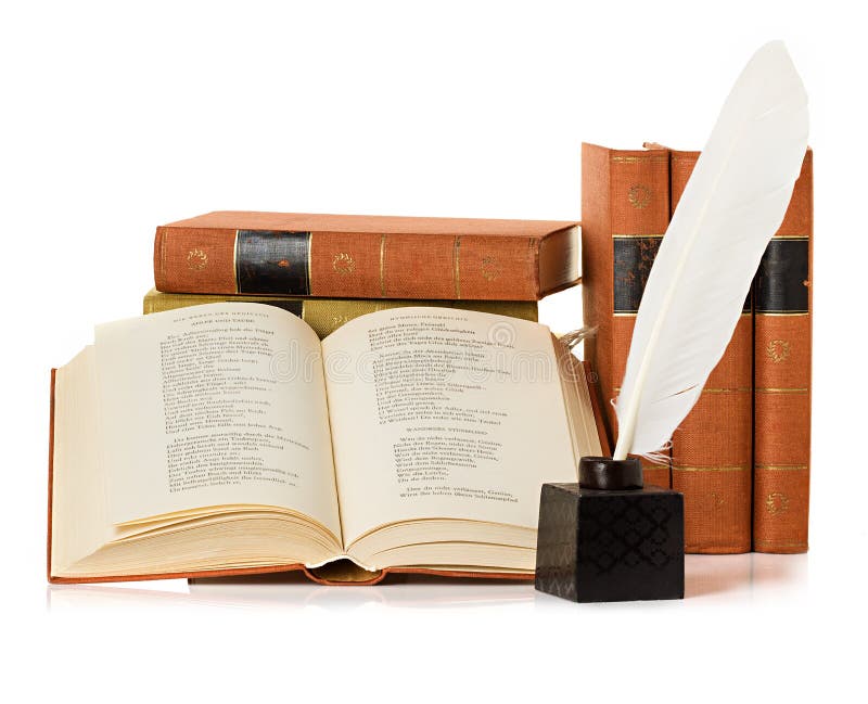 Old Book with Inkwell, Quill Pen and Scroll Stock Image - Image of ...