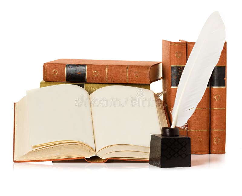 Old Book with Inkwell and Quill Pen Stock Image - Image of antique ...