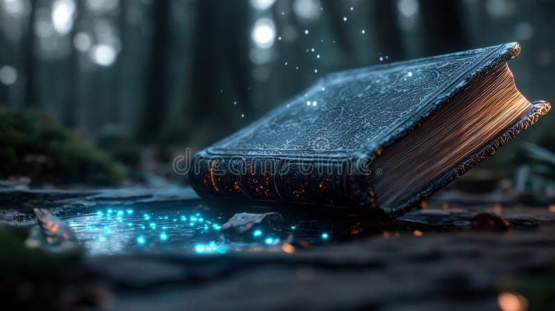 A Book with a Blue Glow on the Ground. Stock Photo - Image of wonder ...