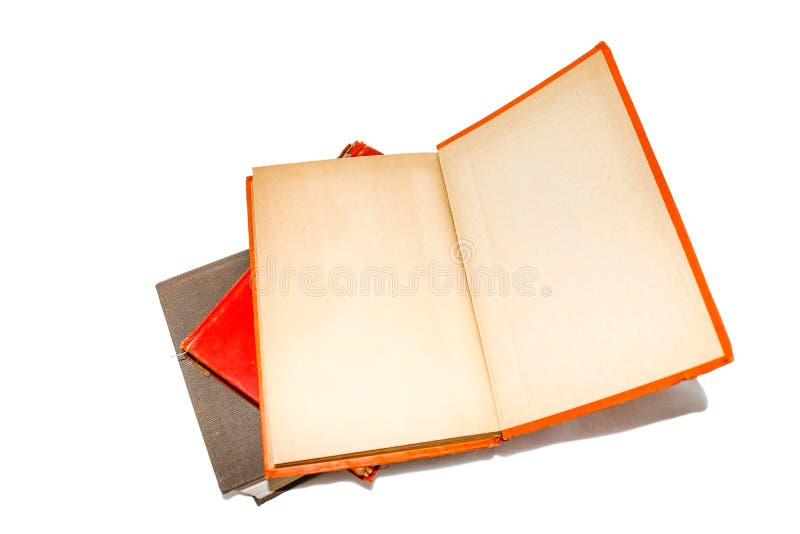 Old Book Lying Open on a Stack of Other Old Books with Yellowed Inside ...