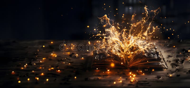 Old book with magic lights stock illustration. Illustration of ...