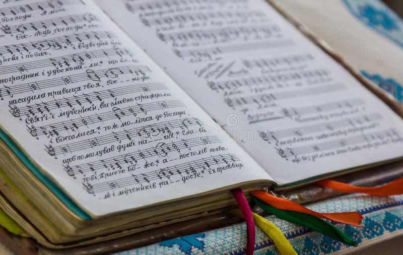 Old book with music notes stock photo. Image of close - 222404350