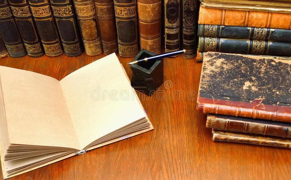 Old Book, Pen and Ink on the Table Stock Photo - Image of education ...