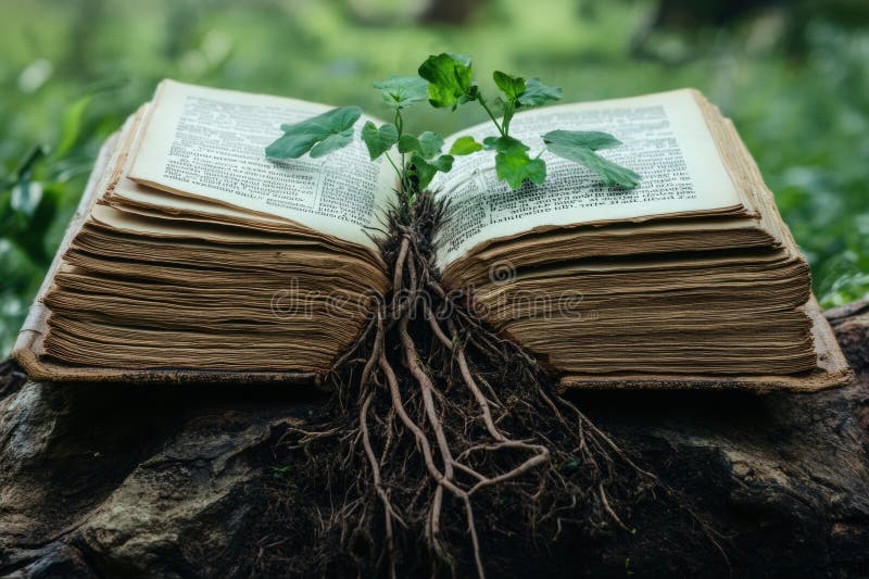Old Book Roots Breaking Pages Symbolizing Connection Knowledge Nature ...