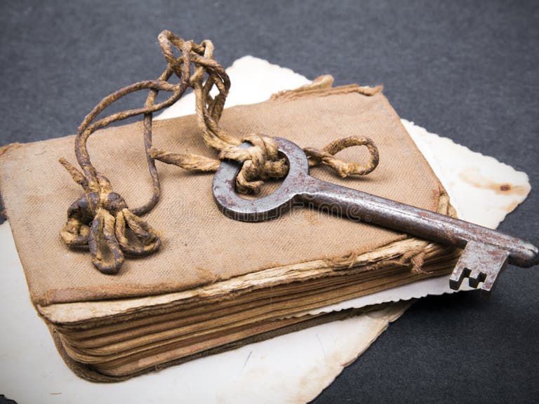 Old Book, Rusty Key and Empty Photograph Stock Image - Image of memento ...