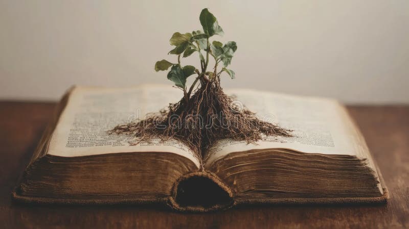 Roots Emerge from an Old Book, Symbolizing the Connection between ...