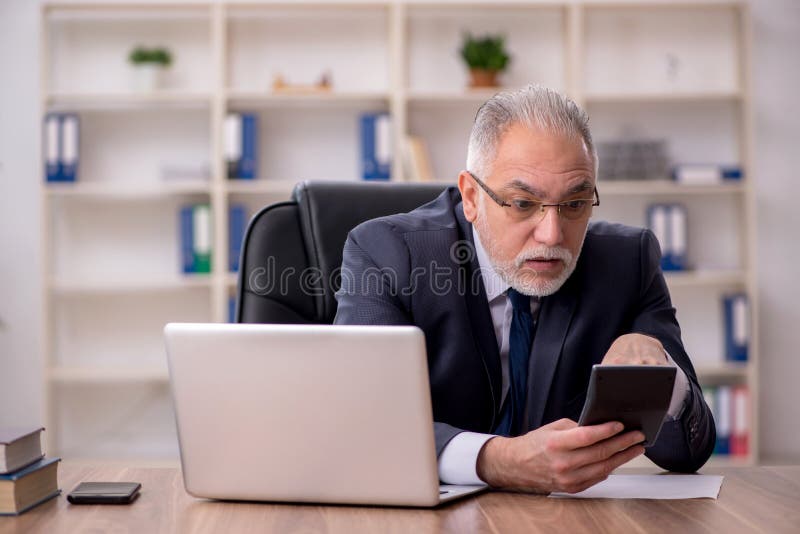 Old Male Bookkeeper Sitting in the Office Stock Image - Image of ...