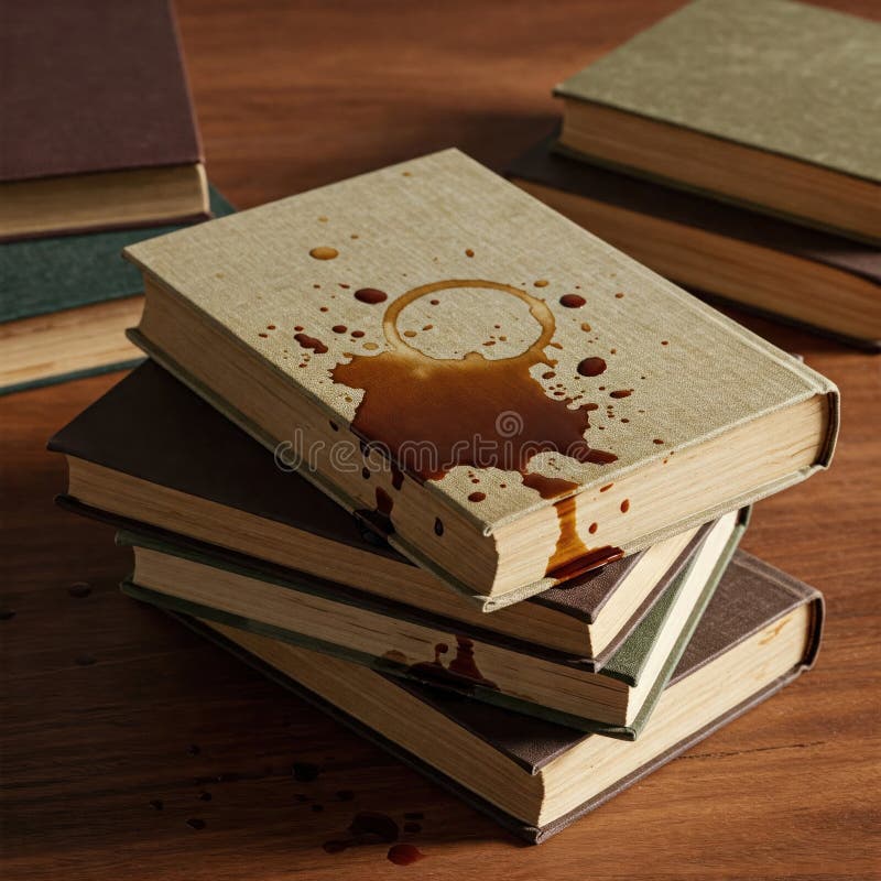 Old Books with Coffee Stains on the Cover. Space for Text. Stock Image ...