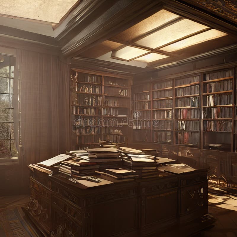 Old Books in the Empty Library Stock Illustration - Illustration of ...