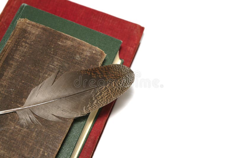 Old books and feather stock photo. Image of open, isolated - 20227020